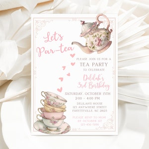 EDITABLE Antique Blush Pink Tea Party Invitation, Let’s Par-tea, Girl ...
