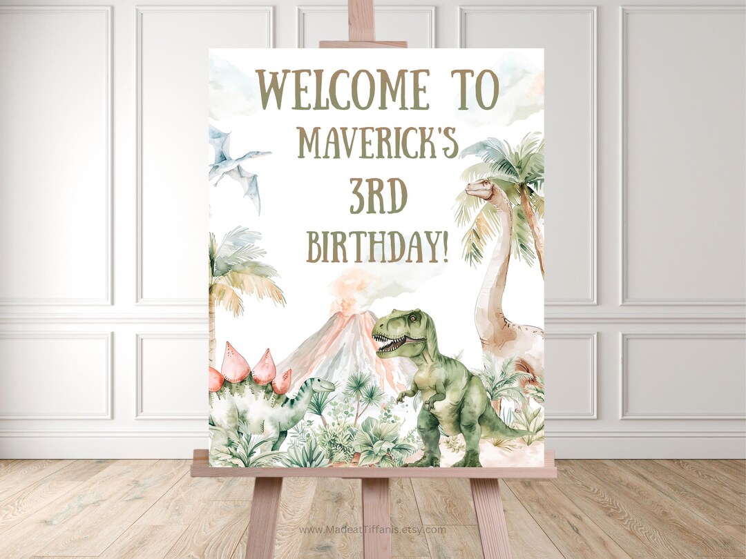 Editable Dinosaur Welcome Sign, T Rex Dino Birthday Party for Boy ...