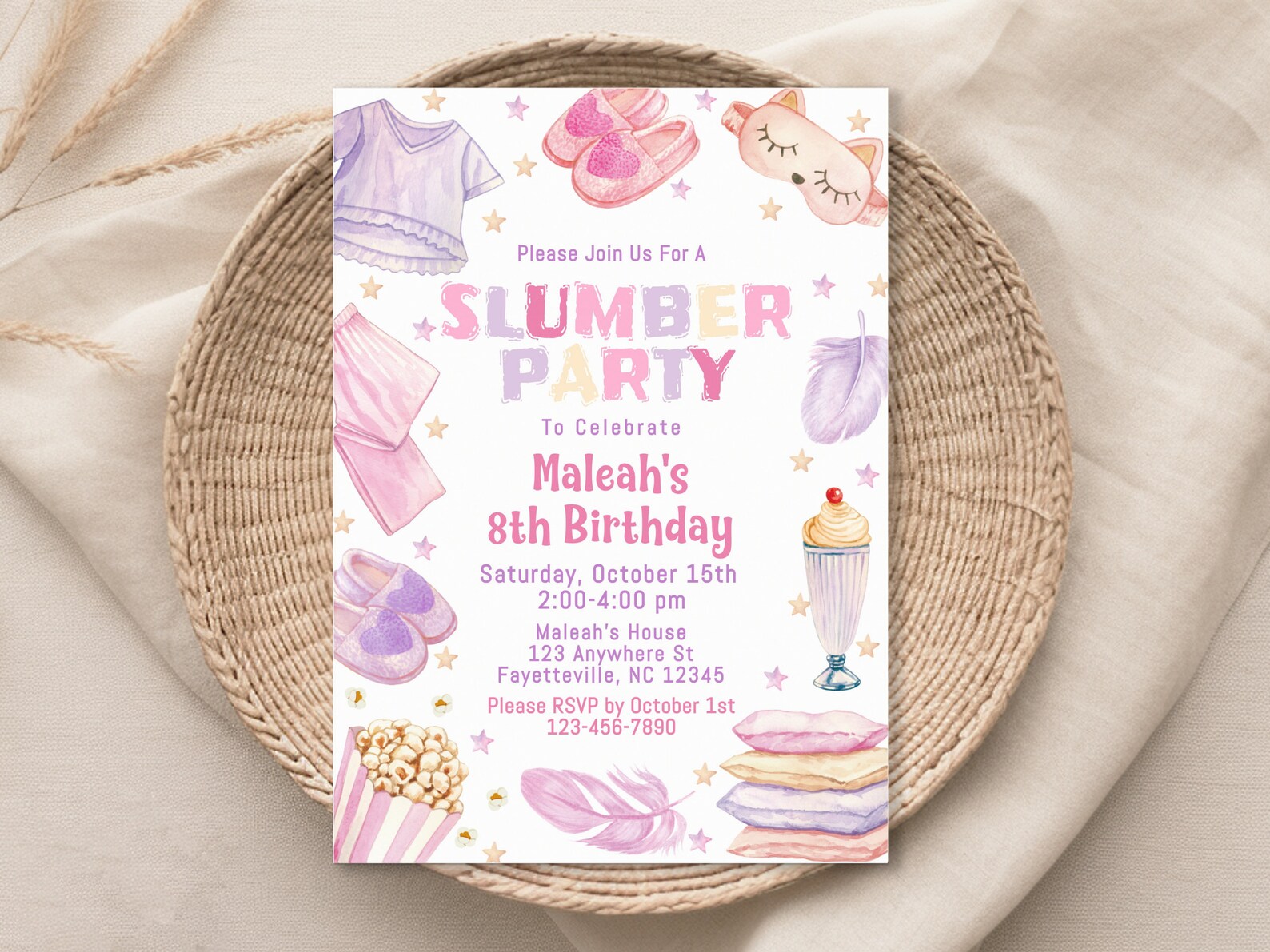 EDITABLE Slumber Party Invitation, Sleepover Invite, 1st 2nd 3rd 4th ...