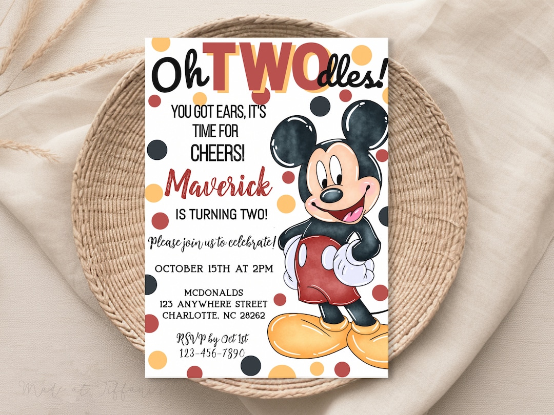 EDITABLE Oh Twodles Mickey Mouse Birthday Invitation, 2nd Bday, Second ...