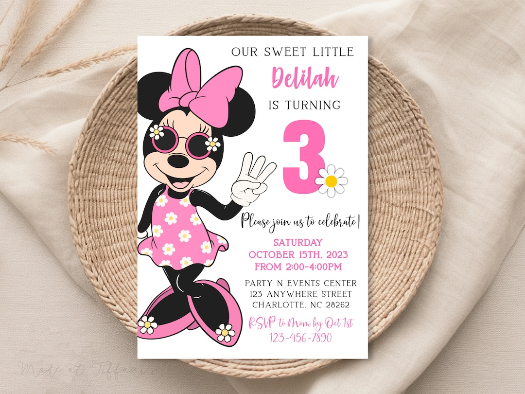 EDITABLE Minnie Mouse 3rd Birthday Invitation, 3rd Bday, Third Birthday ...