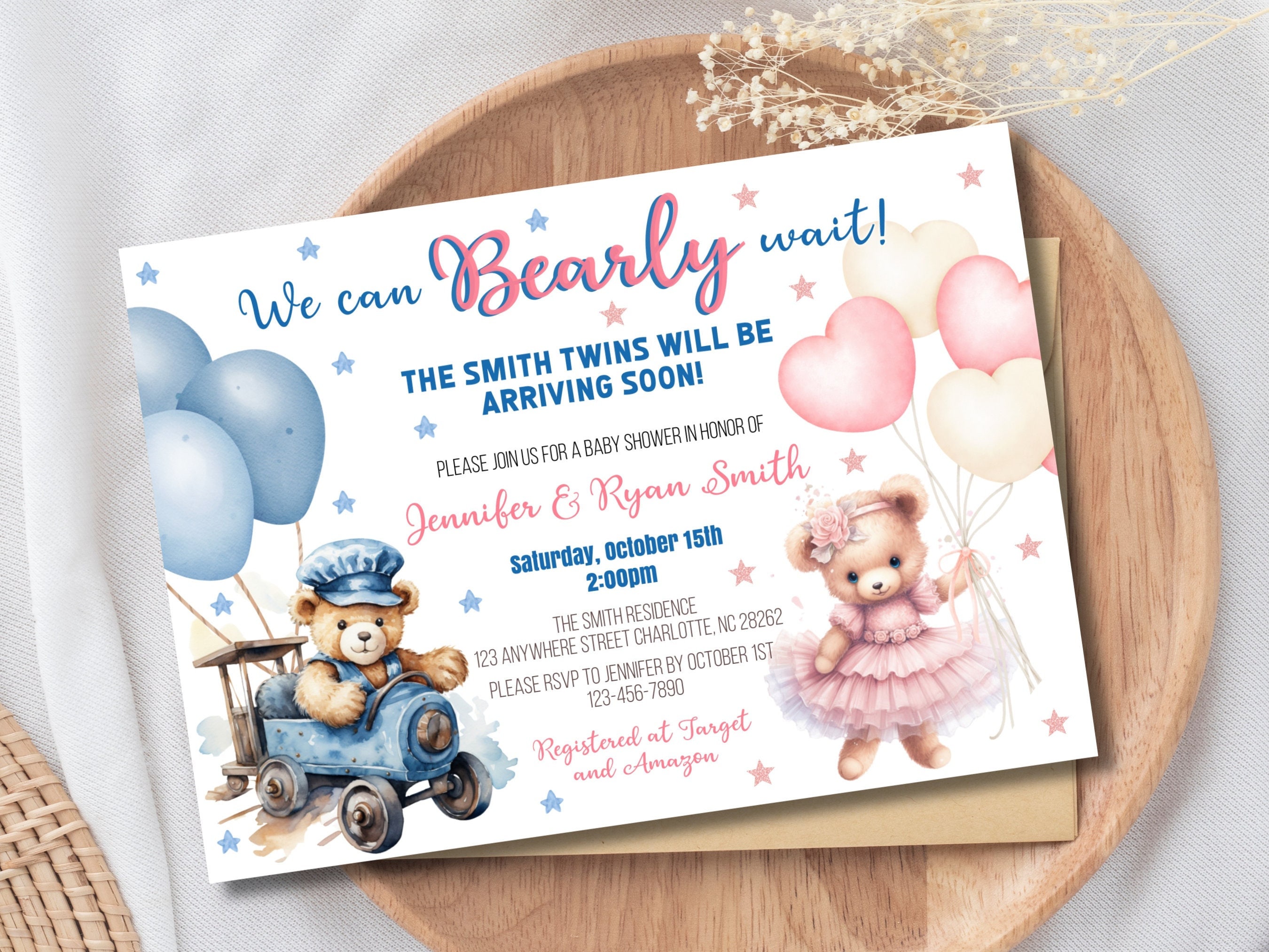 Twin Baby Shower Invitation, Teddy Bear Shower Invitation, We Can ...