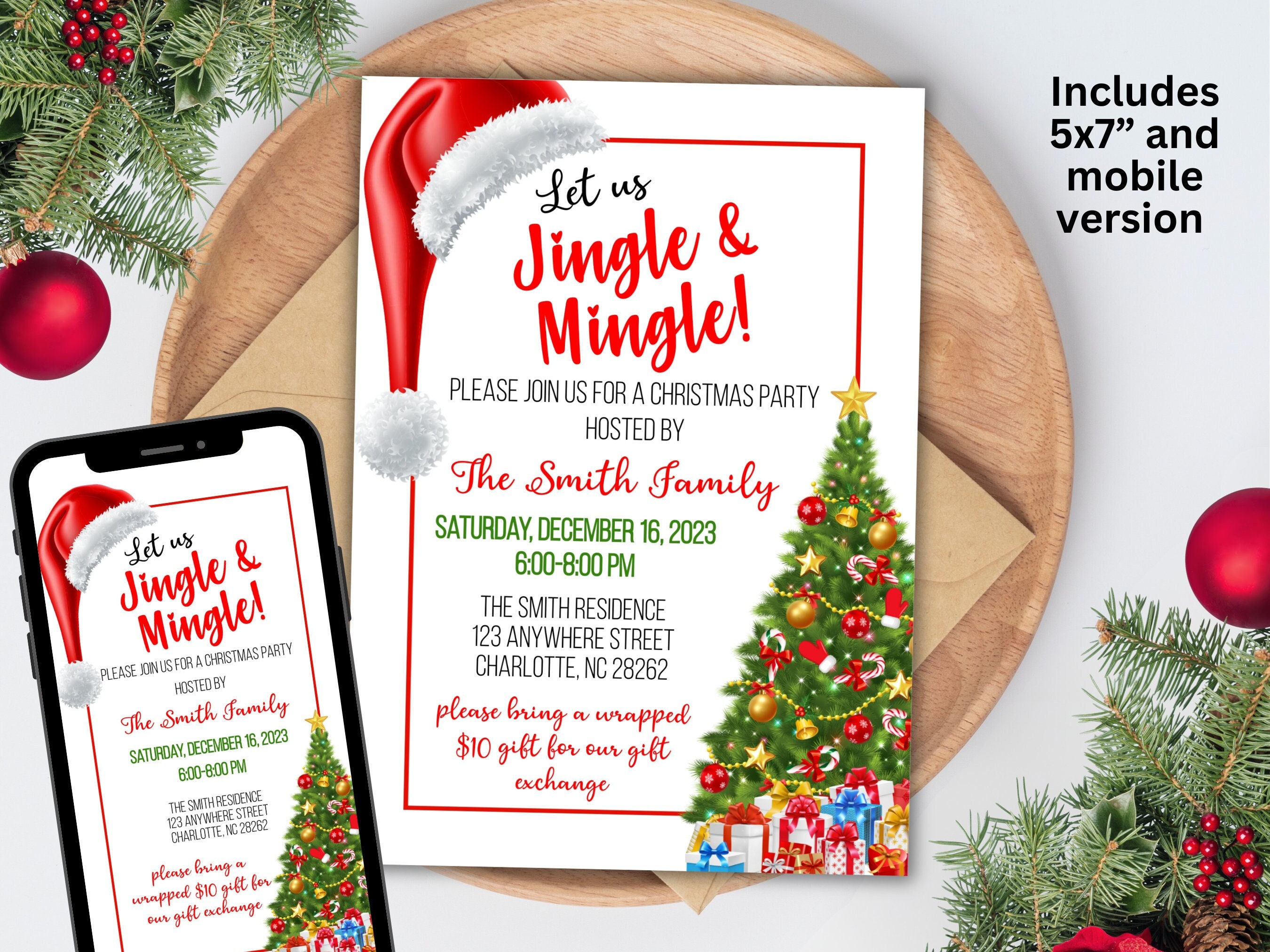 EDITABLE Christmas Party Invitation, Jingle and Mingle, Holiday Party ...