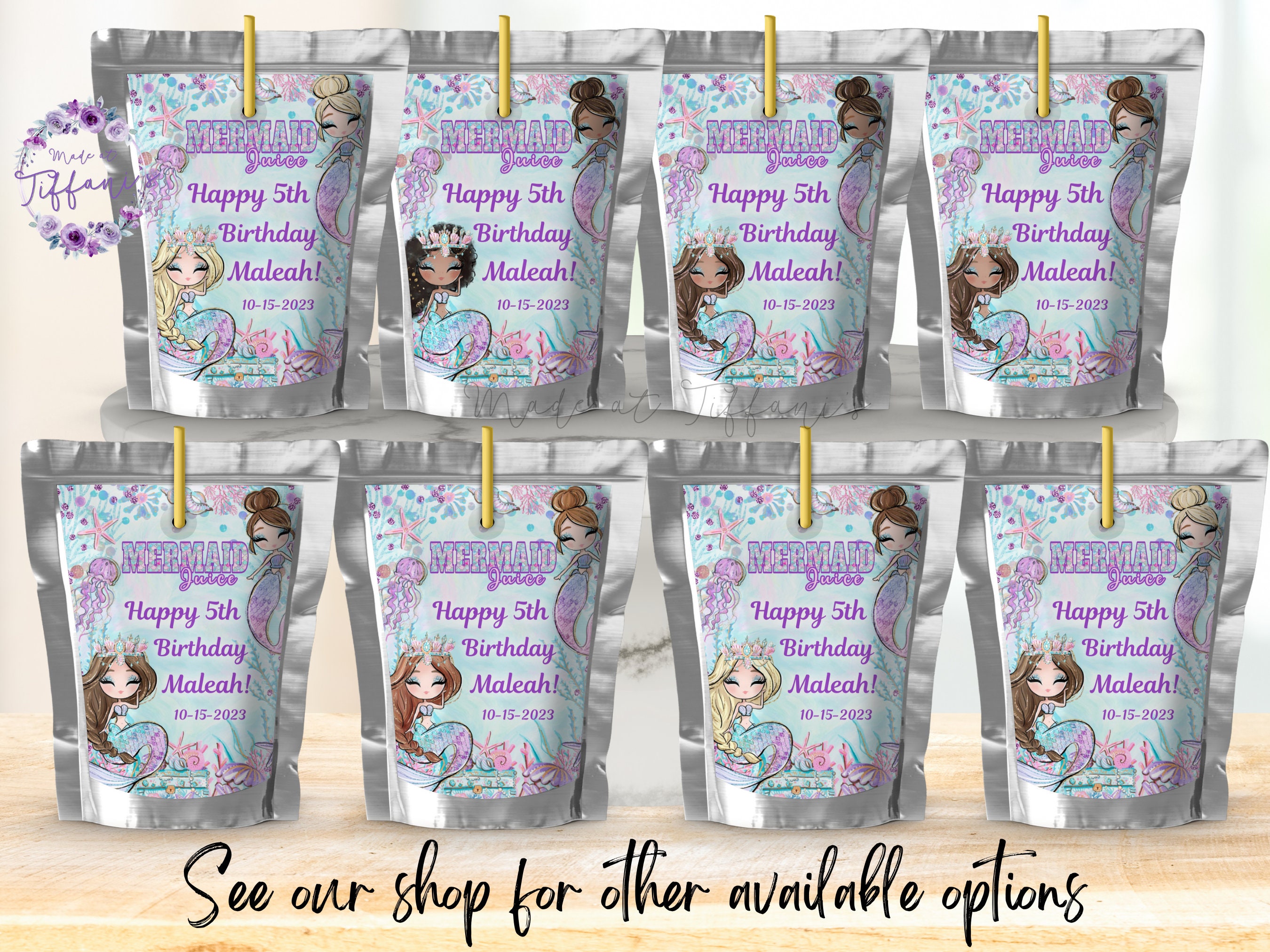 EDITABLE Mermaid Juice Pouch Label Template, Birthday Capri Sun Label ...