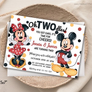 EDITABLE Oh Twodles! Mickey and Minnie Mouse Sibling Joint Birthday ...