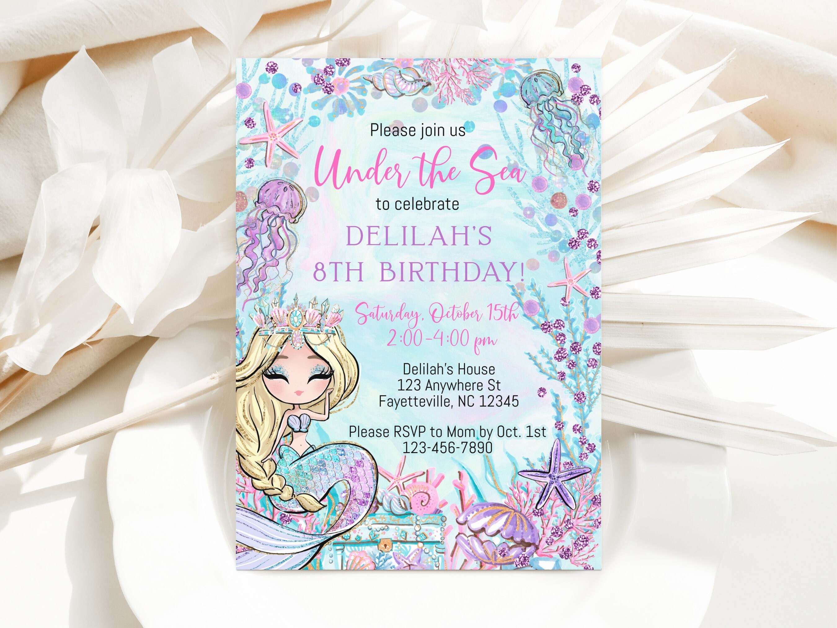 EDITABLE Mermaid Birthday Invitation, Mermaid Invite, Instant Download ...