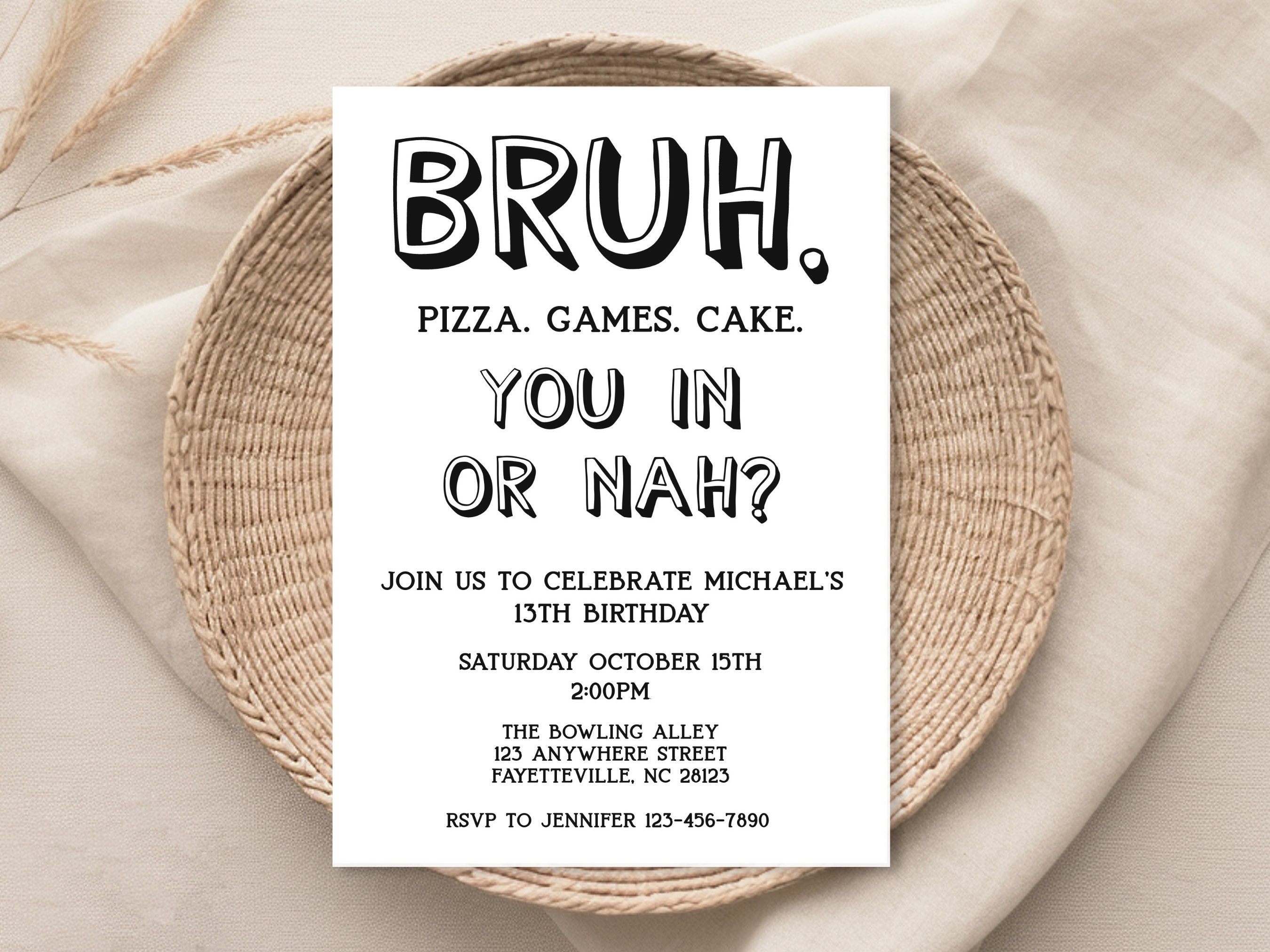 Bruh Birthday Invitation, Teen Birthday Invite, Boy Birthday Invitation ...