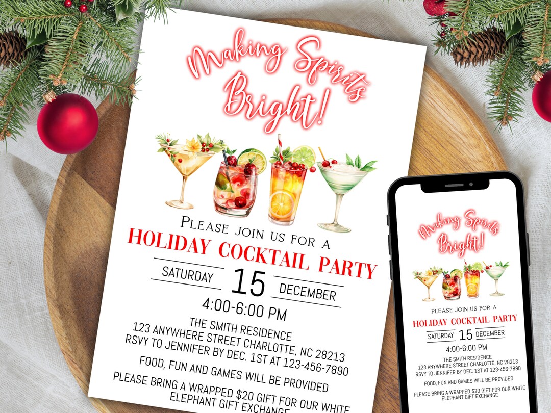 EDITABLE Holiday Cocktail Party, Making Spirits Bright, Holiday Party ...