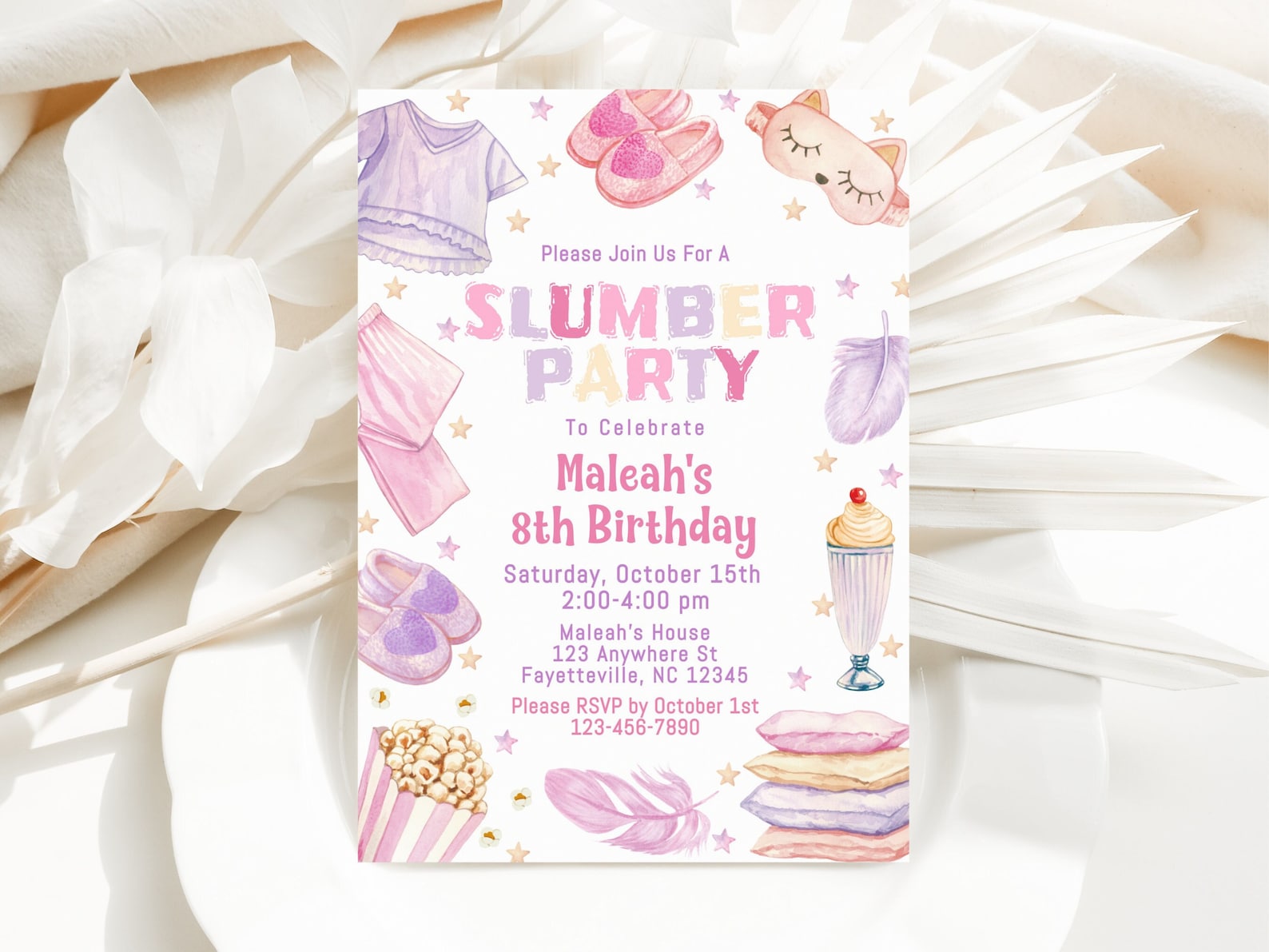 EDITABLE Slumber Party Invitation, Sleepover Invite, 1st 2nd 3rd 4th ...