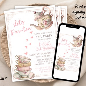 EDITABLE Antique Blush Pink Tea Party Invitation, Let’s Par-tea, Girl ...