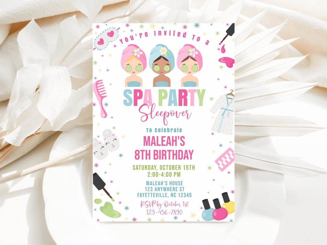 EDITABLE Spa Day Birthday Invitation, Sleepover Invite, 1st 2nd 3rd 4th ...