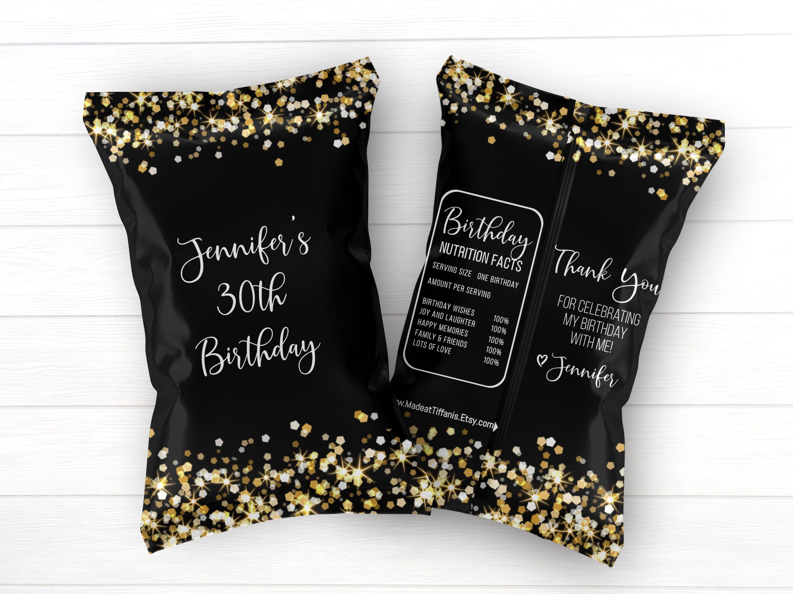 EDITABLE Black and Gold Chip Bag Template, Birthday Chip Wrapper, Chip ...