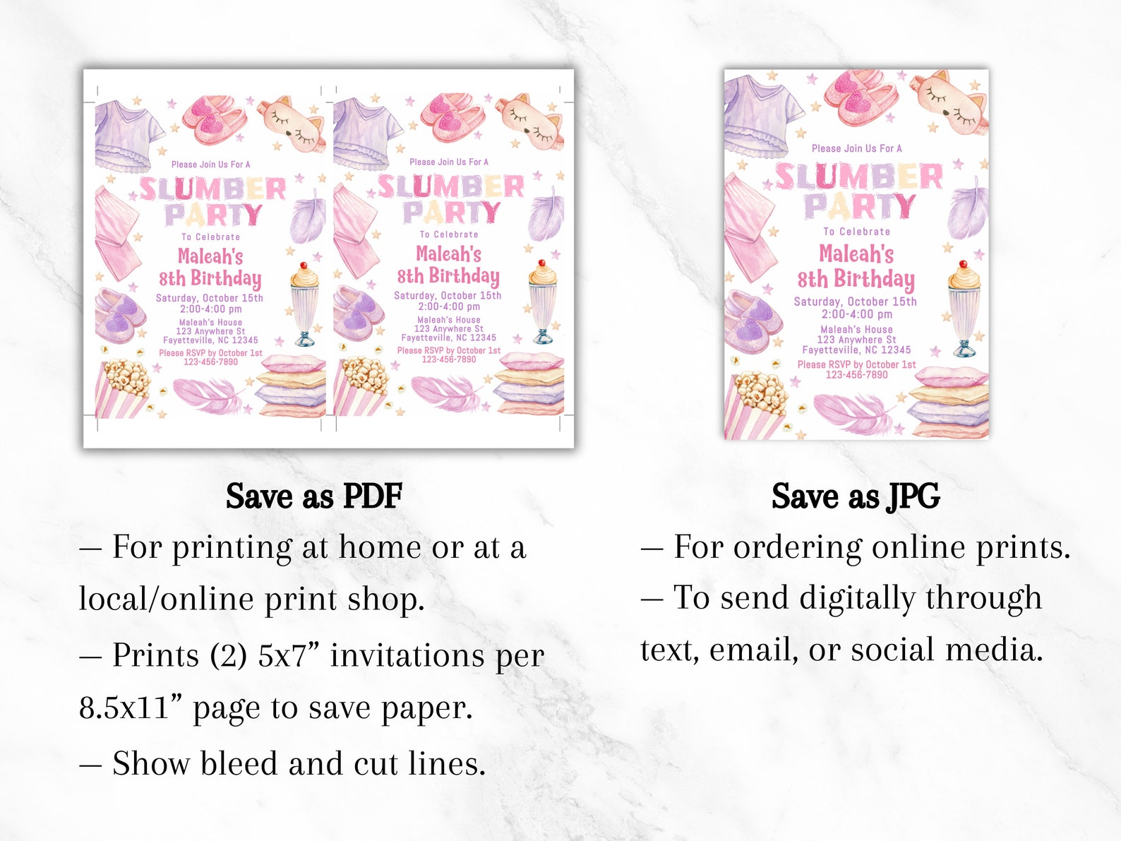 EDITABLE Slumber Party Invitation, Sleepover Invite, 1st 2nd 3rd 4th ...