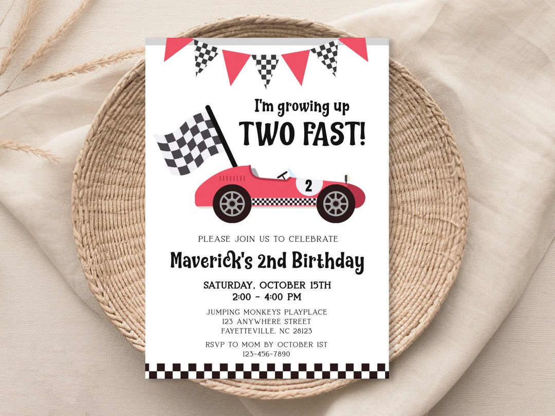 Editable Race Car Birthday Invitation for 2 Year Old, Growing up Two ...