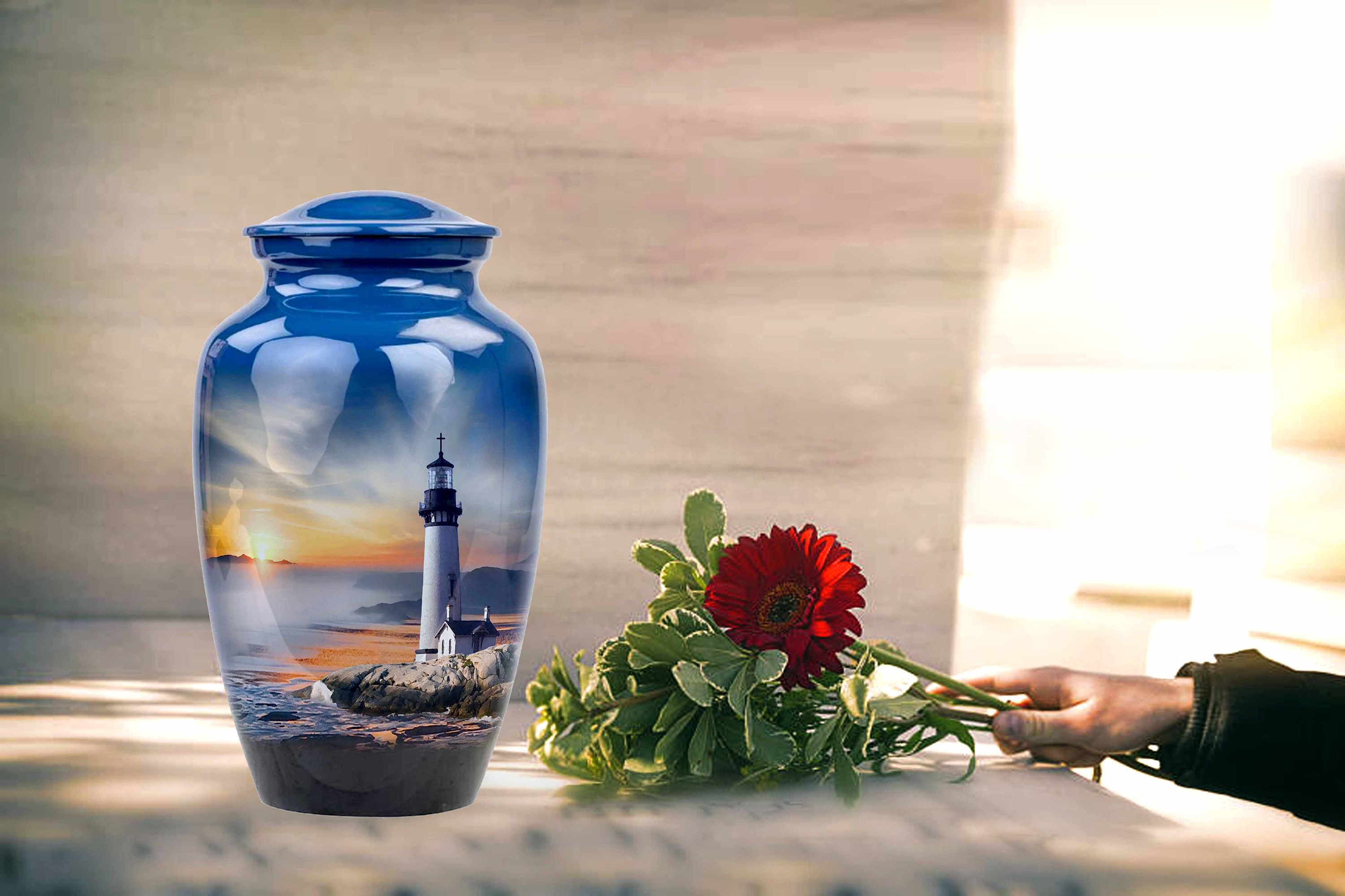 Handmade Lighthouse Cremation Urn: Alloy Memorial Urn With Velvet Bag ...