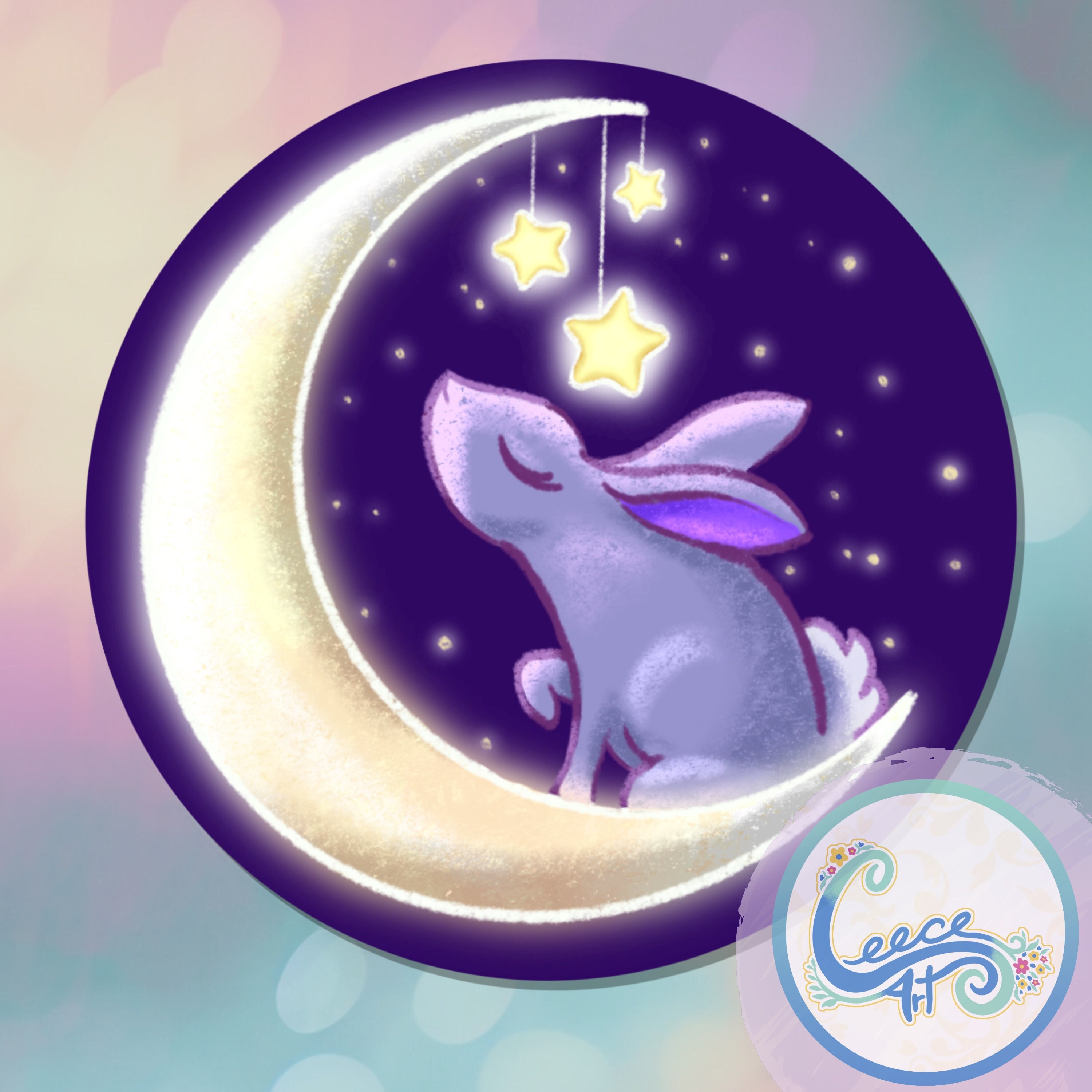 Moon Bunny Sticker Decal Bunny Sticker Cute Bunny Sticker Moon and ...
