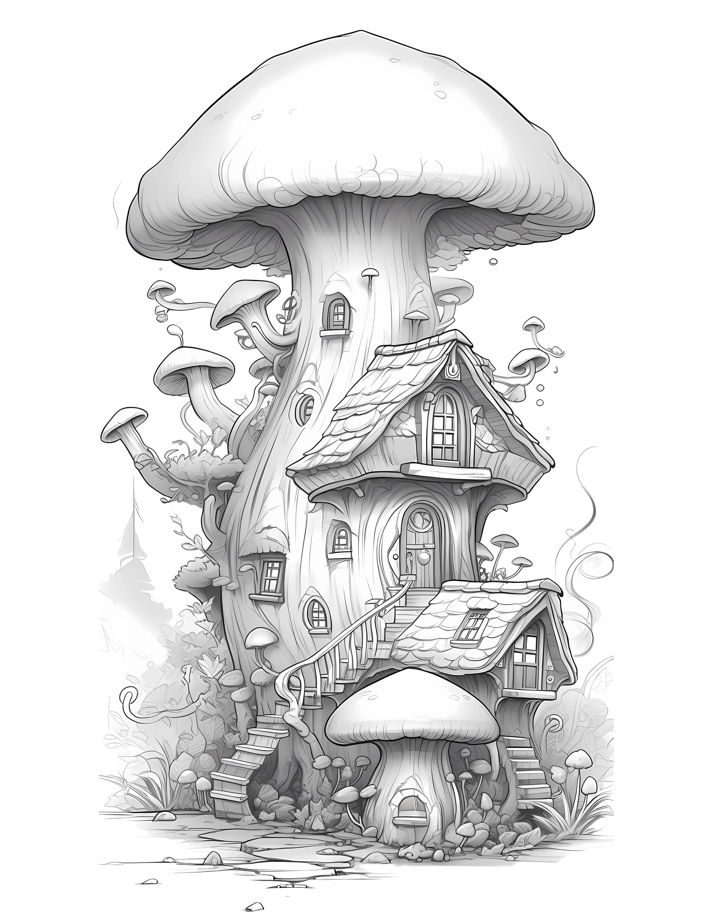 20 Mushroom Houses Coloring Pages, Adults & Kids Instant Download ...