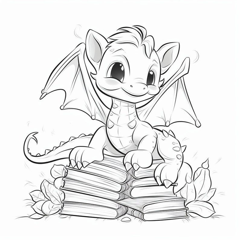 20 Baby Woodland Dragon Fantasy Coloring Pages Adults Kids - Etsy