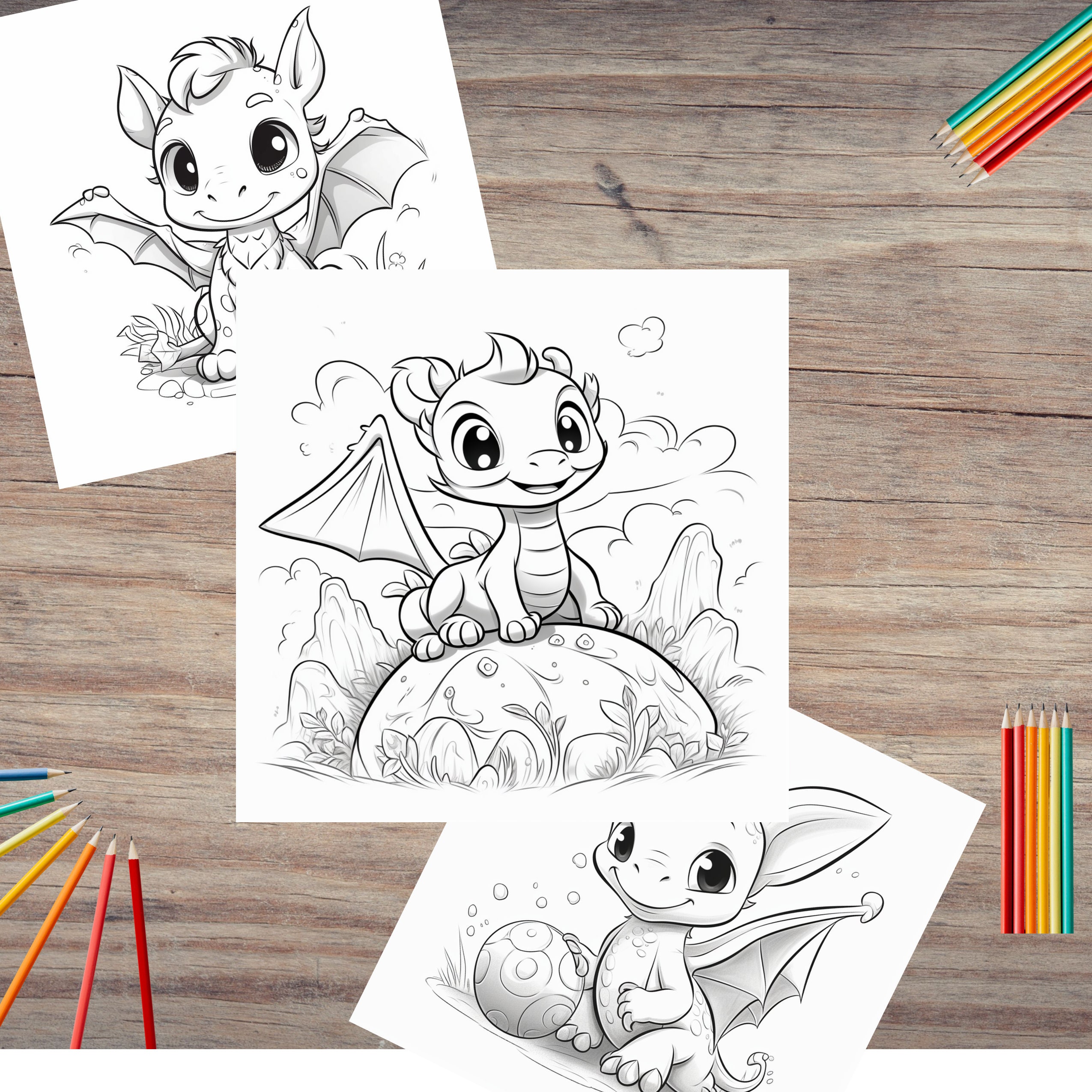 20 Baby Woodland Dragon Fantasy Coloring Pages Adults Kids - Etsy