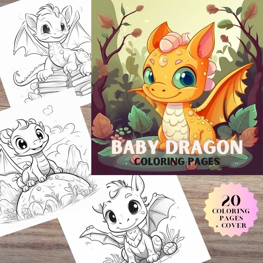 20 Baby Woodland Dragon Fantasy Coloring Pages, Adults + Kids- Instant ...