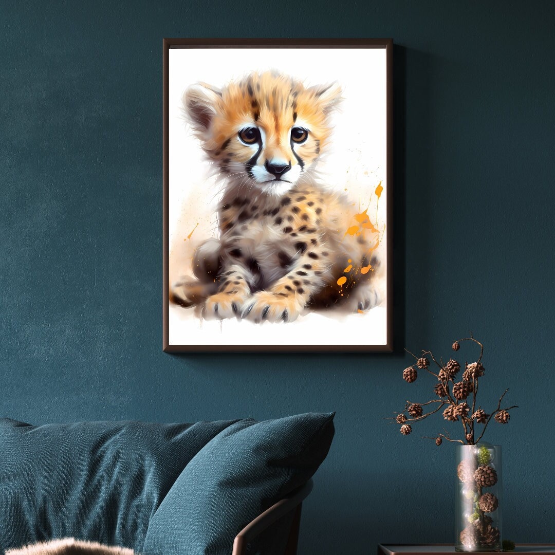 Cute Baby Cheetah, Animal Prints, Safari Nursery Prints, Oil Painting ...
