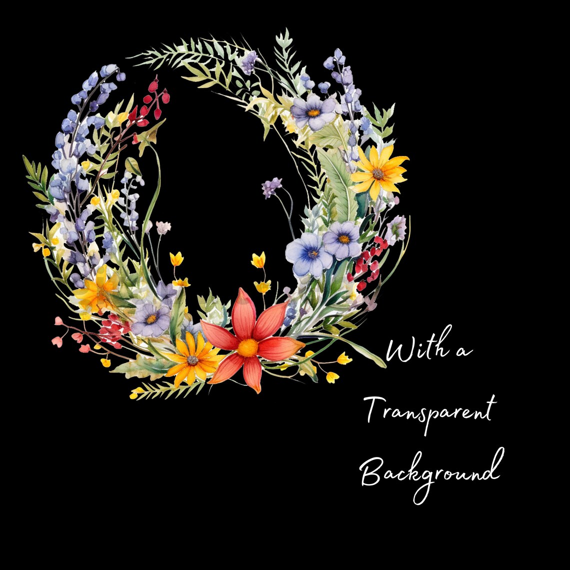 4 Aquarell Blumen Kranz PNG, SVG Wilde Blume Rustikaler Kranz Clip Art ...