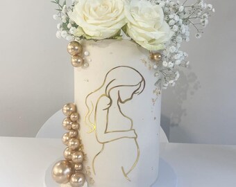 Pregnant Woman Line Drawing Silhouette Cake Charm, Expecting Mother ...