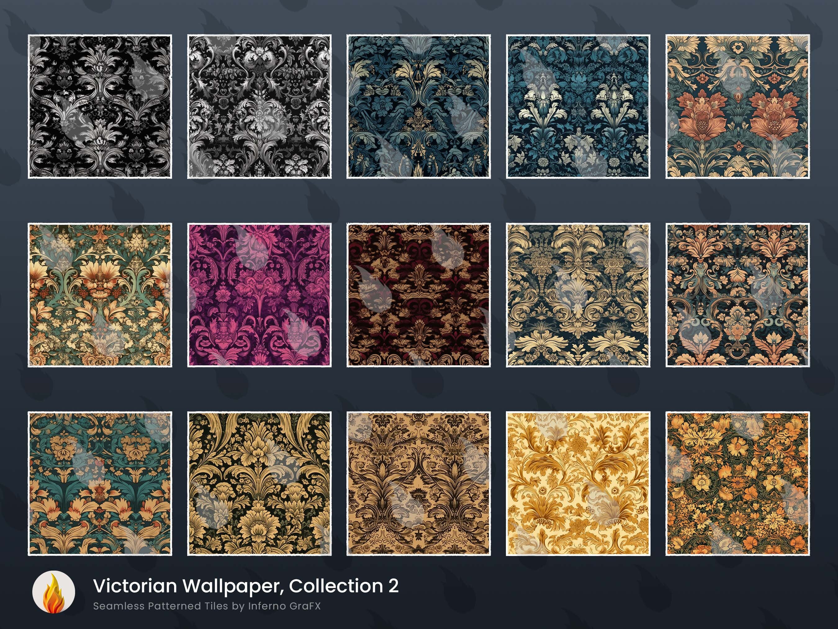 Victorian Wallpaper Collection 2, Digital Seamless Paper, Scrapbook ...