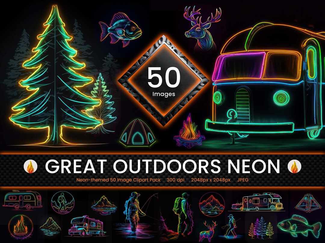 Luminous Camping Clipart Idea Neon Clipart Bundle RV, Camper, Tent ...