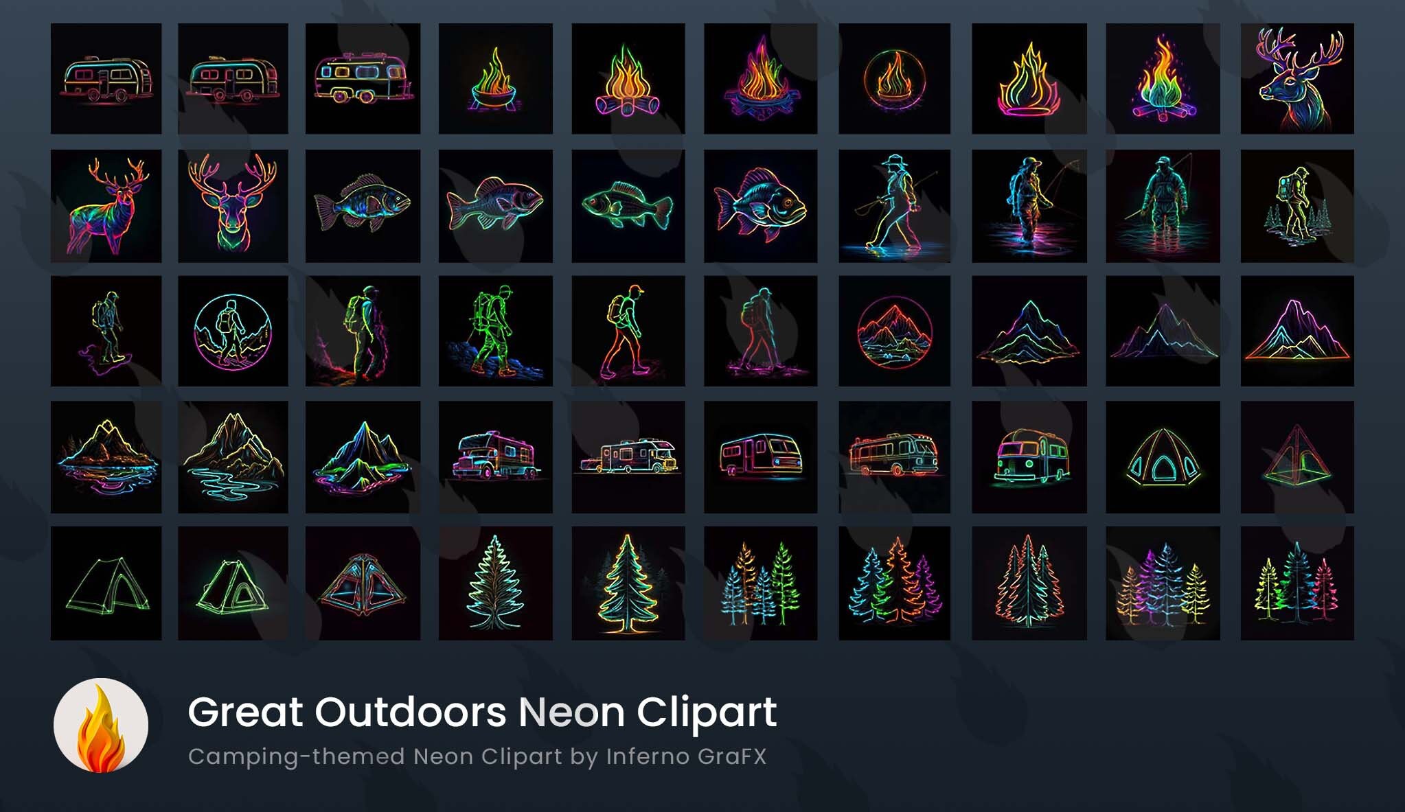 Luminous Camping Clipart Idea Neon Clipart Bundle RV, Camper, Tent ...