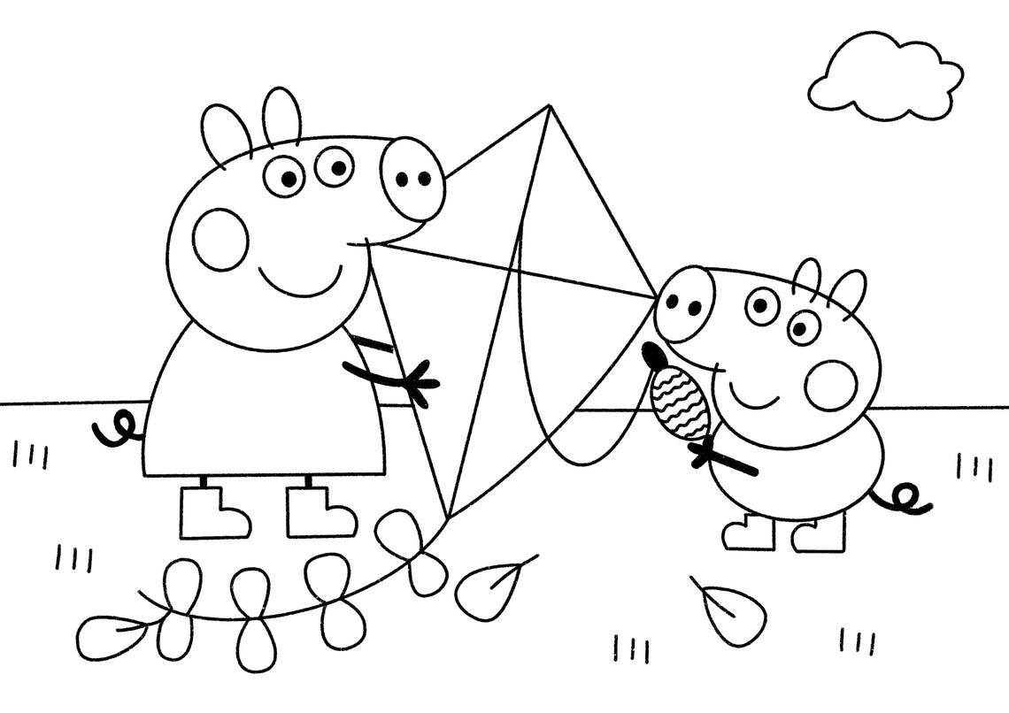 10 Pages Peppa Pig Printable Colouring Pages, Digital Coloring ...