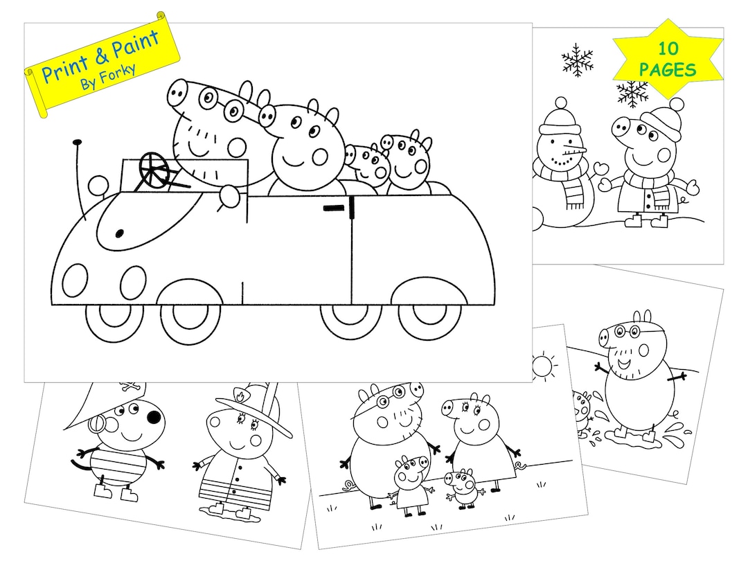 10 Pages Peppa Pig Printable Colouring Pages, Digital Coloring ...