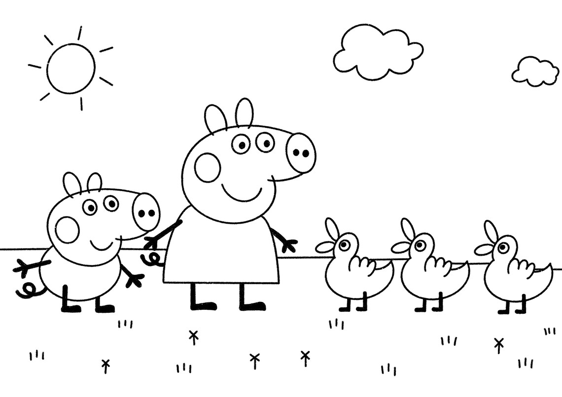 10 Pages Peppa Pig Printable Colouring Pages, Digital Coloring ...