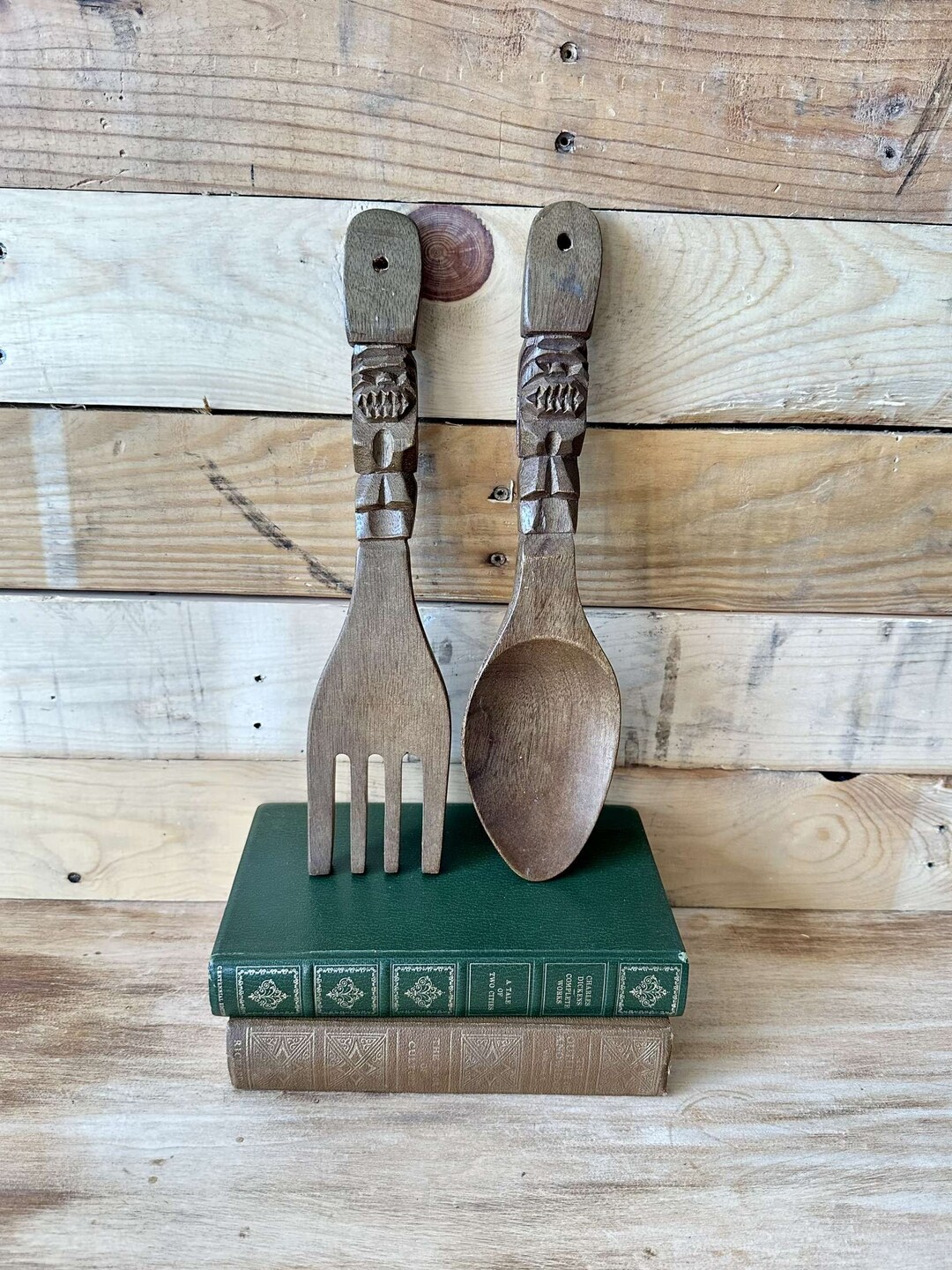Vintage Hand Carved Tiki Spoon and Fork Decor - Etsy