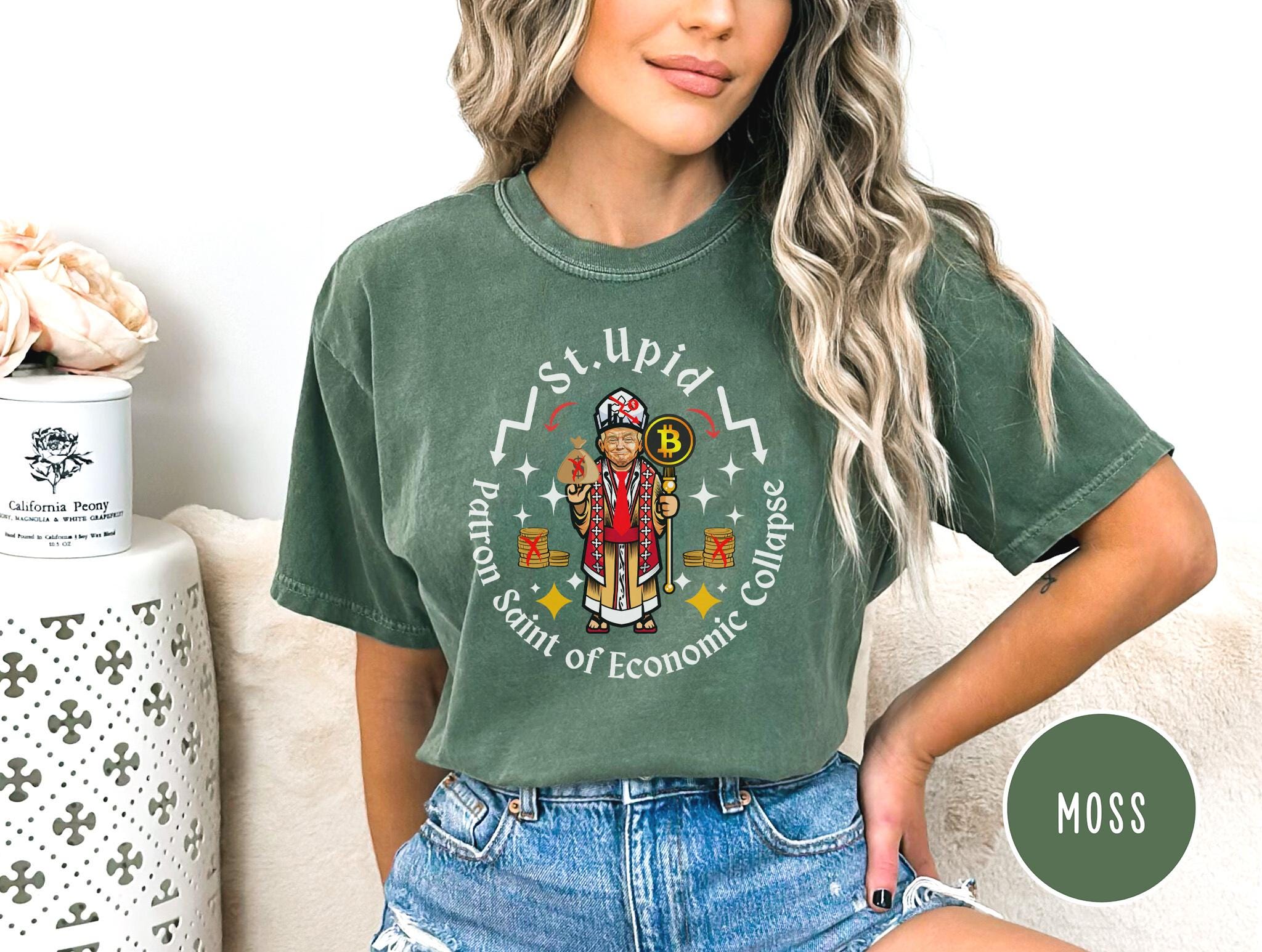 Snarky St. Upid Anti Trump T-shirt: Patron Saint of Economic Collapse ...