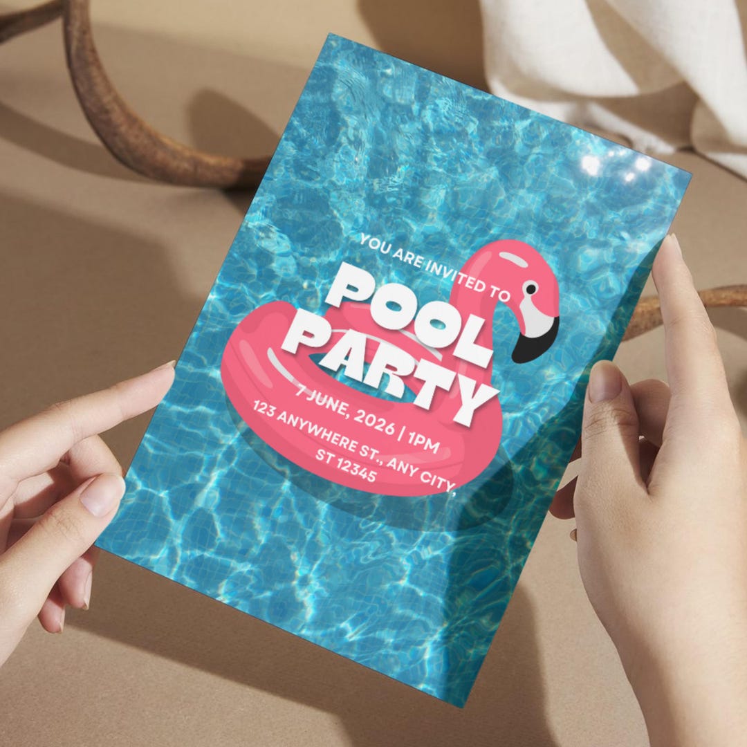 Flamingo Floatie Pool Party Invitation Template - Etsy