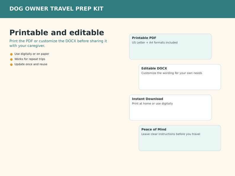 Dog Owner Travel Prep Kit | Pet Care Instructions for Vacation | Dog ...