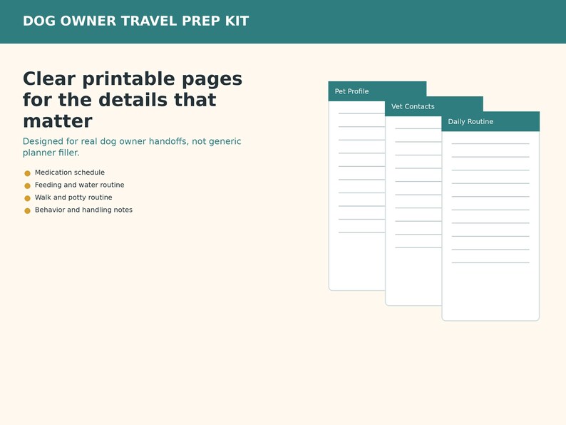 Dog Owner Travel Prep Kit | Pet Care Instructions for Vacation | Dog ...