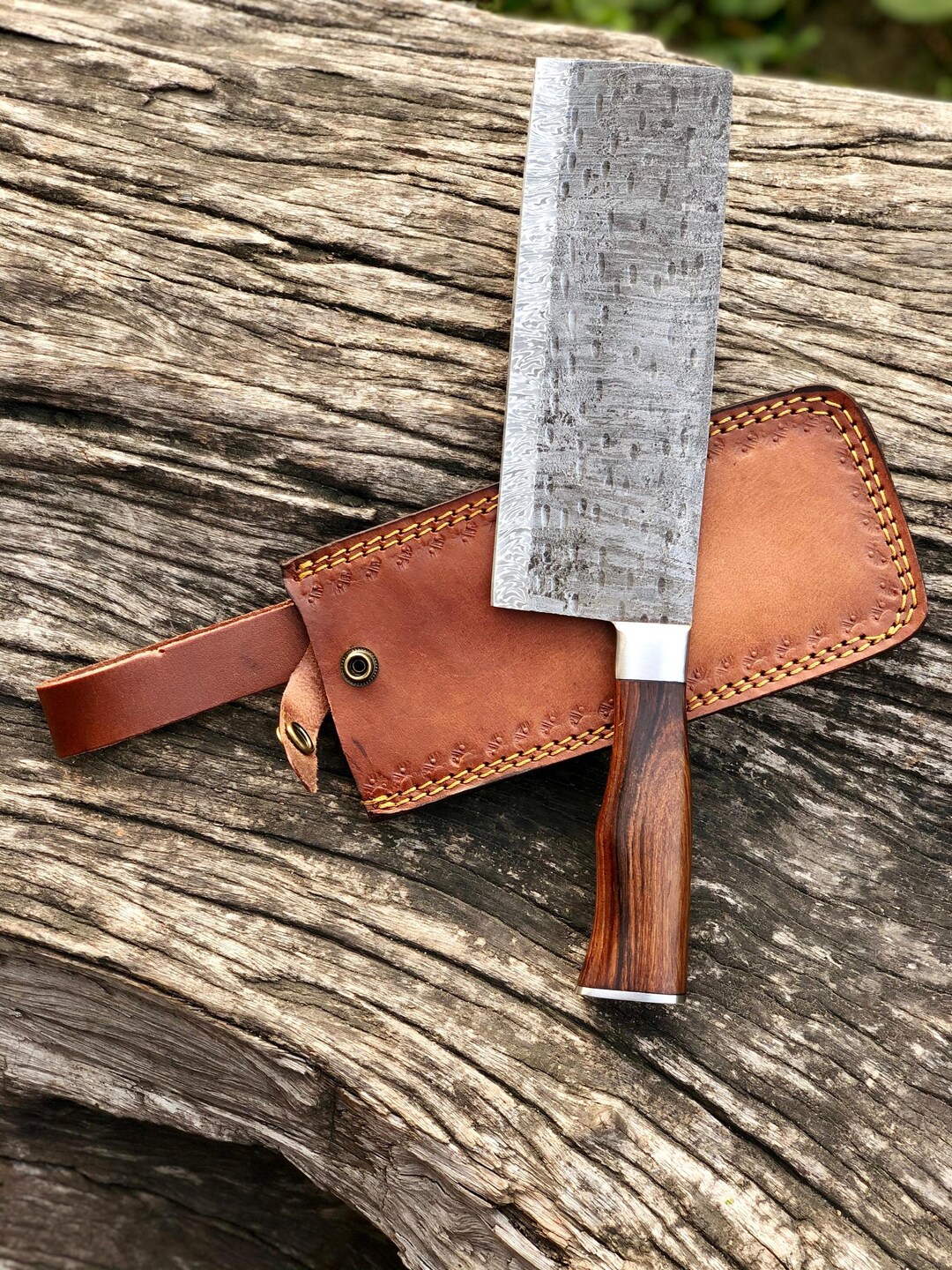 Damascus Steel Kitchen Cleaver Walnut Handle Handmade Chef Knife Gift ...