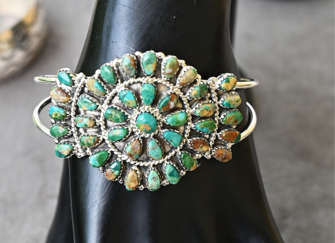 Gorgeous New Authentic Navajo Cuff by D Benally Sterling Silver & Green ...