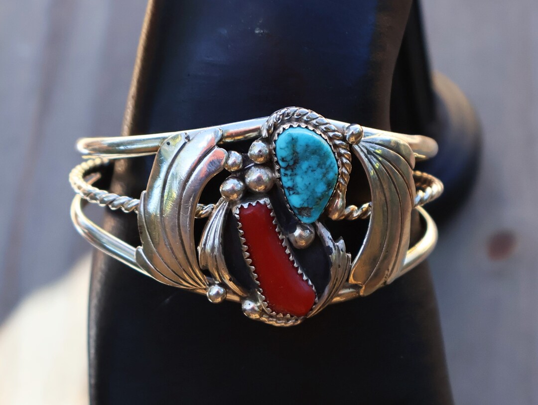 Navajo Hallmarked wb wilson Begay Turquoise, Red Coral & Sterling ...