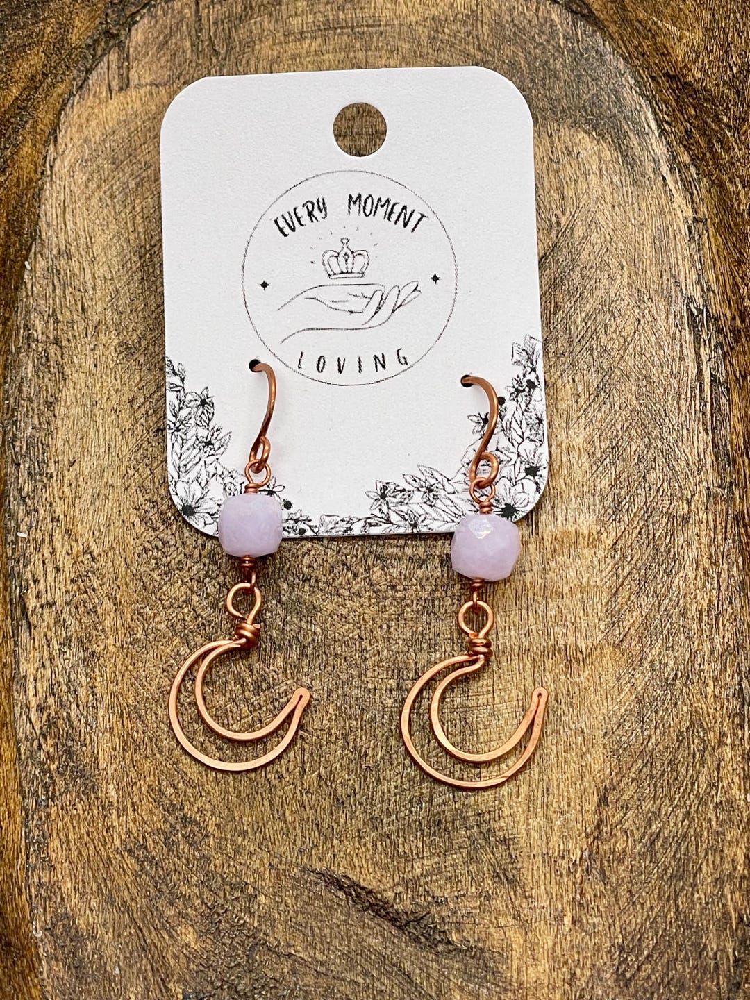Purple Lilac Wire-wrapped Gemstone Moon Earrings in Copper - Etsy