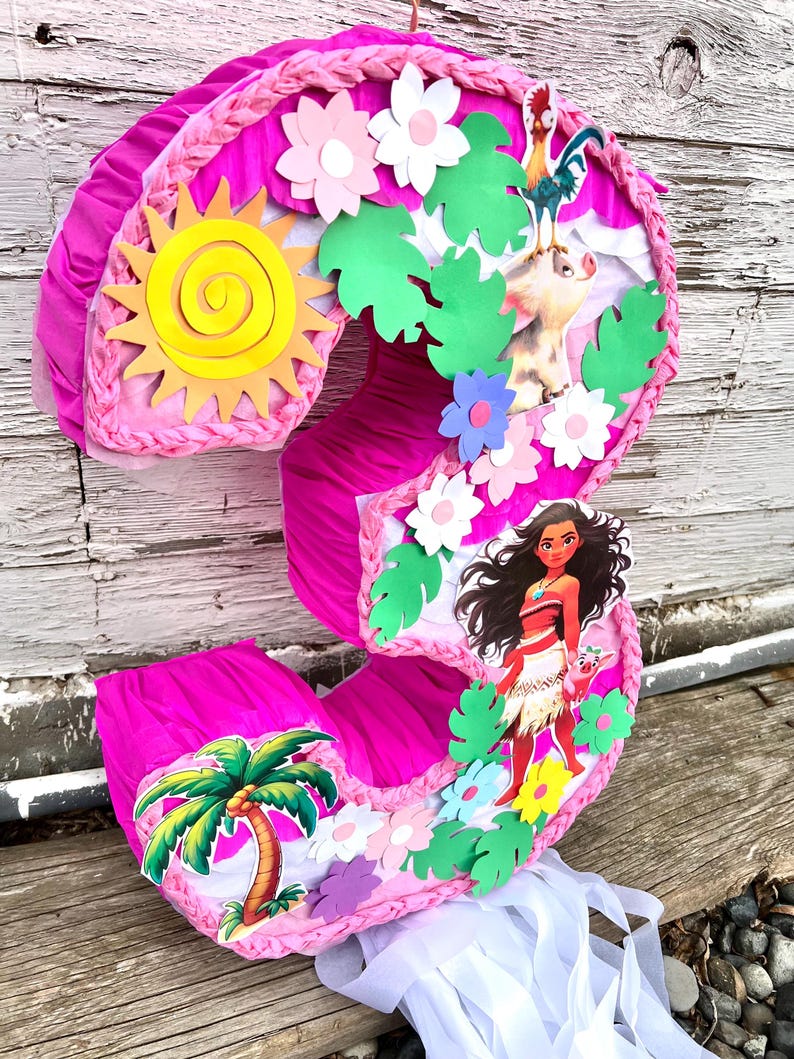Birthday Number Three Piñata Moana Party (available Numbers 1-9) - Etsy