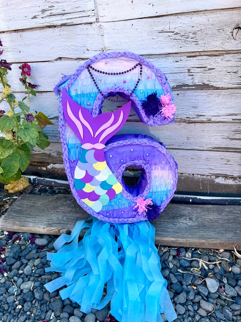 Mermaid Number Six Piñata Under the Sea Party Birthday Party (available ...