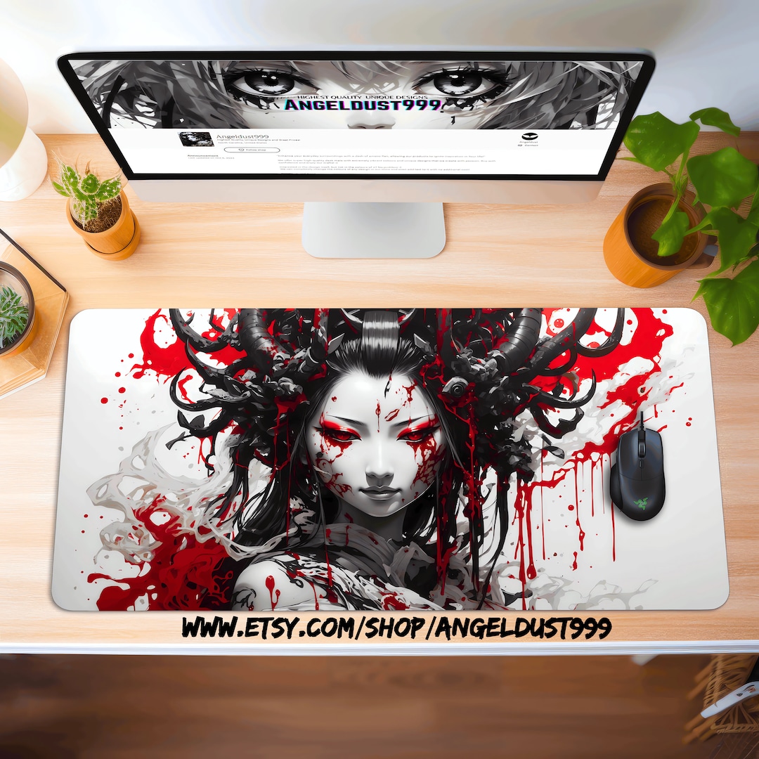 Demon Girl Desk Mat Red Ink Collection Customizable Deskmat Fantasy ...