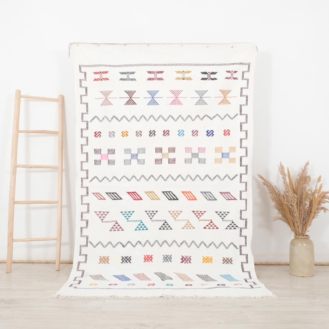 Moroccan Hanbel Rug – Handmade Flat-weave Wool Rug – Boho Berber Area ...