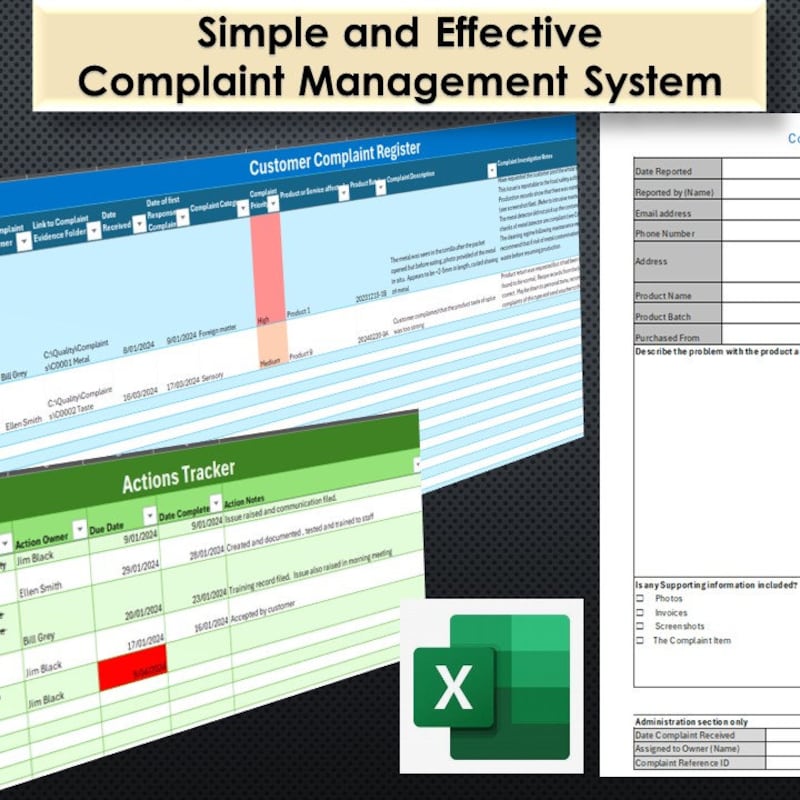 Excel Customer Complaint Template - Etsy