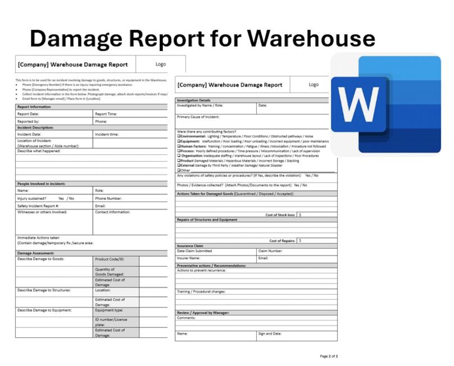 Warehouse Damage Report Form | Incident Report and Investigation | Word ...