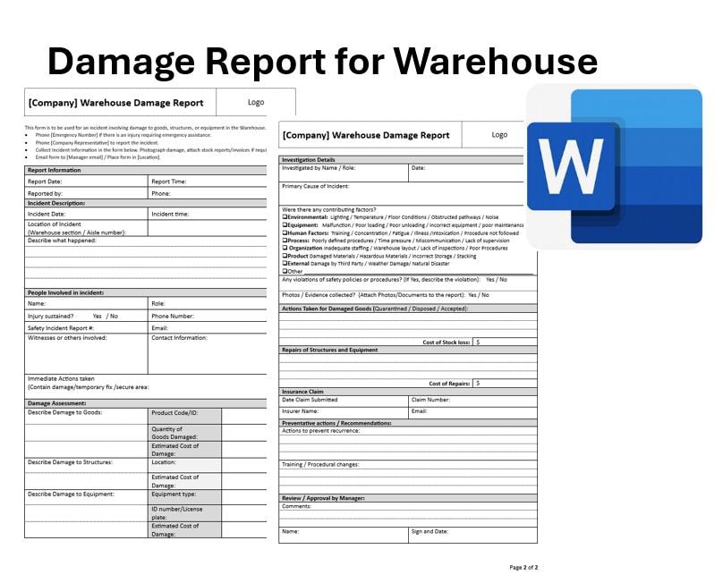 Warehouse Damage Report Form | Incident Report and Investigation | Word ...