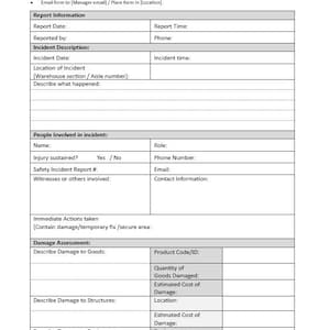 Warehouse Damage Report Form | Incident Report and Investigation | Word ...